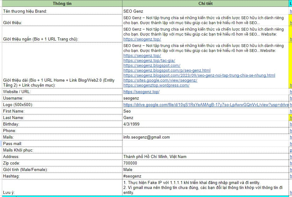 Mẫu Form Thông Tin Profile Entity SEO: Hướng dẫn chi tiết từ A-Z